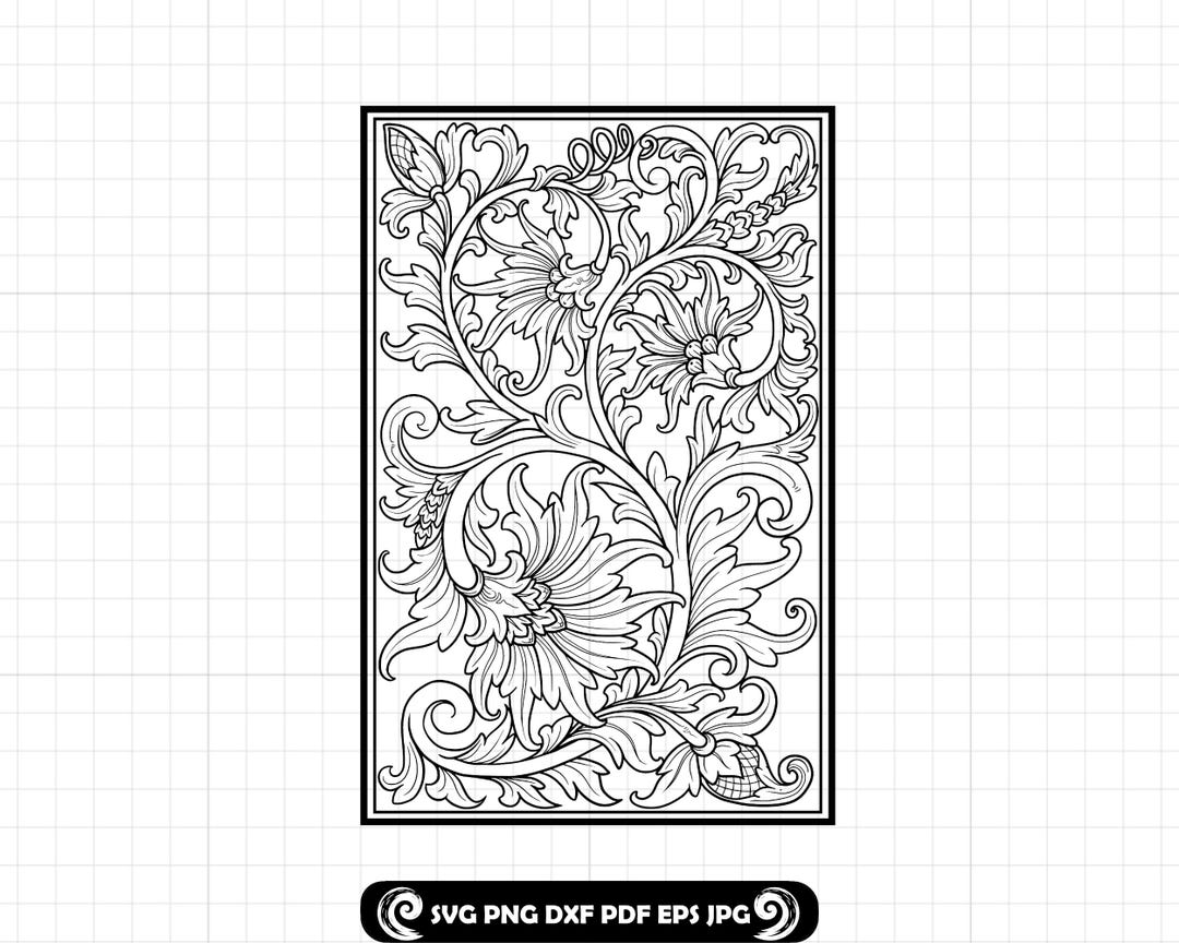 Floral Panel SVG, Floral Art Screen DXF for CNC, Flower Decor Dxf for ...