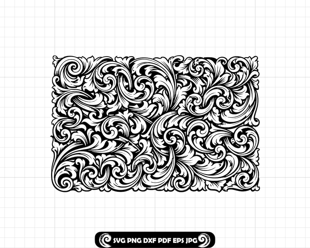 Western Tooled Leather Floral Scroll Pattern SVG PNG DXF, Leather ...
