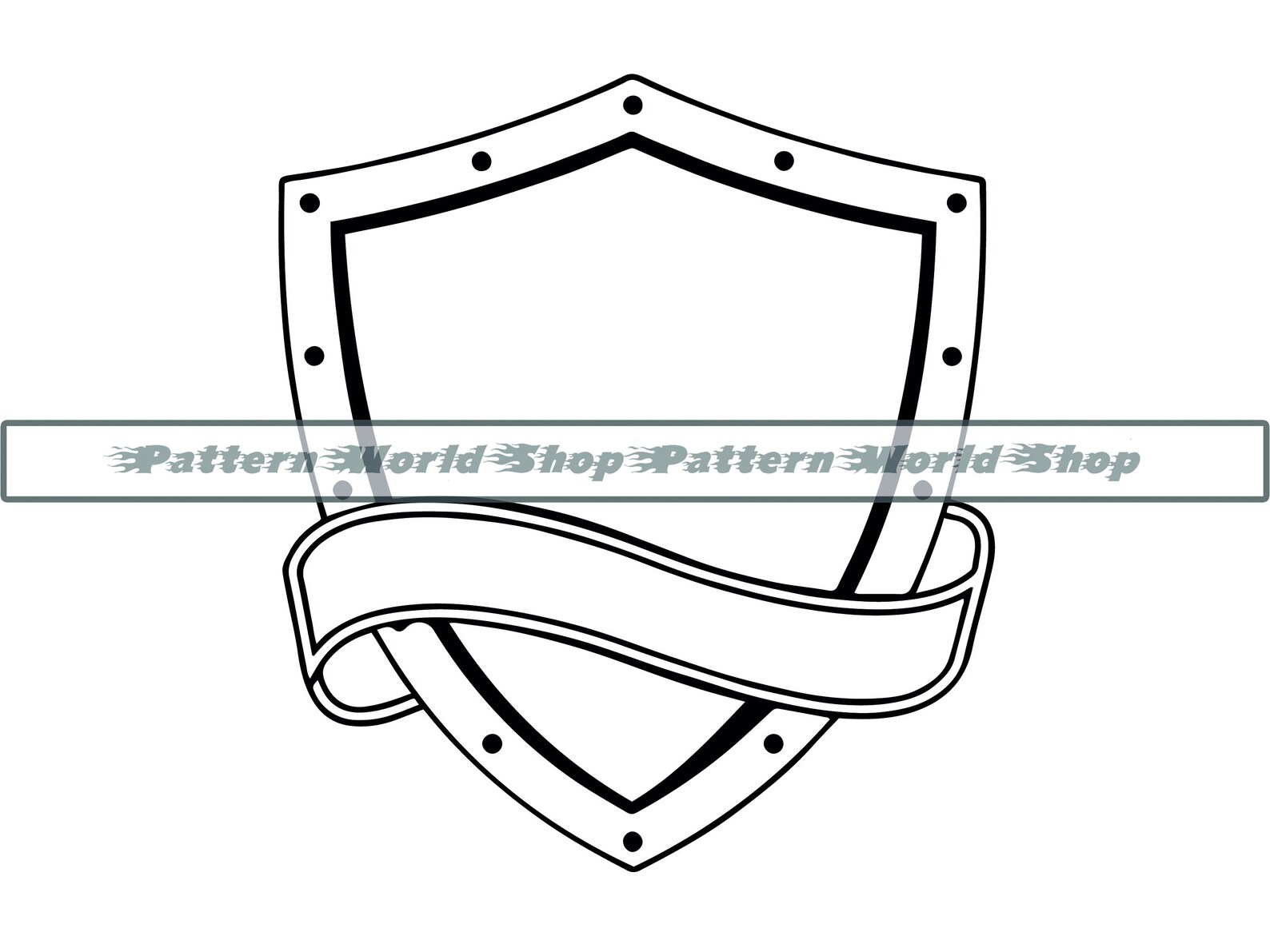 Shield & Banner Outline SVG, Shield Svg, Banner Svg, Shield Banner ...