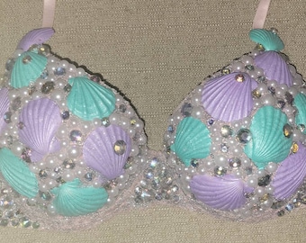 Blue and Green Seashell Mermaid Rave Burlesque Showgirl Bra 36b - Etsy