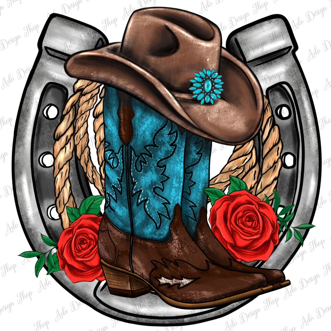 Western Horseshoe Boots Hat Rope Red Rose Png, Western Boots Png, Rodeo ...