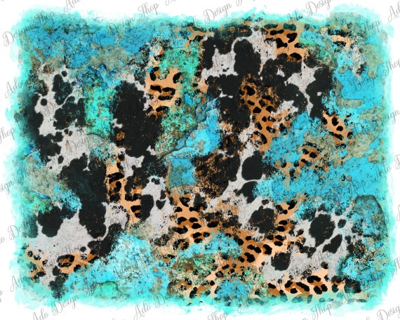 Turquoise Cowhide Leopard Distressed Background Png - Etsy