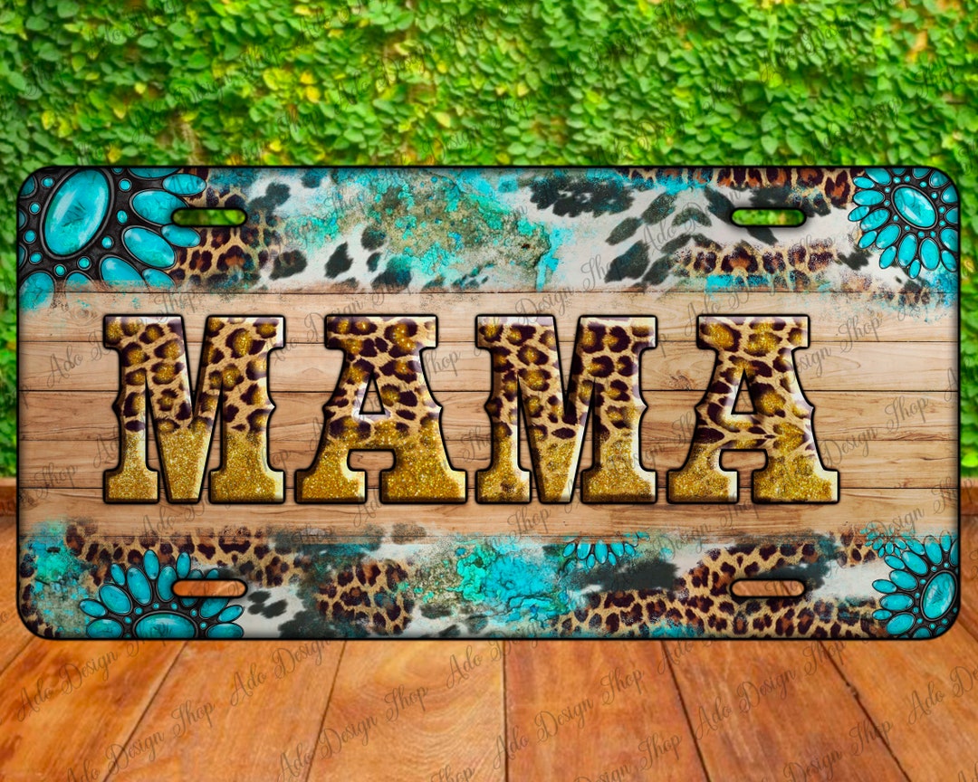 Gemstone and Leopard Mama Licence Plate Sublimation Design,mama Licence ...
