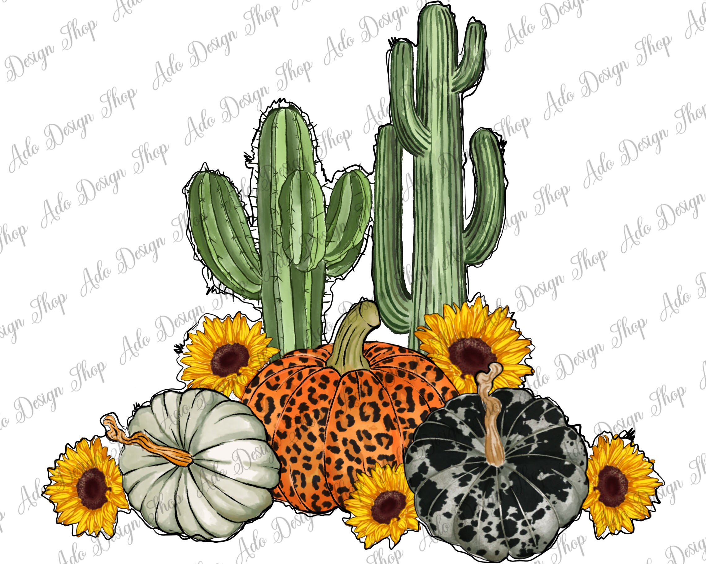 Leopard Pumpkin Cactus Sunflower PNG Fall Clipart Fall | Etsy