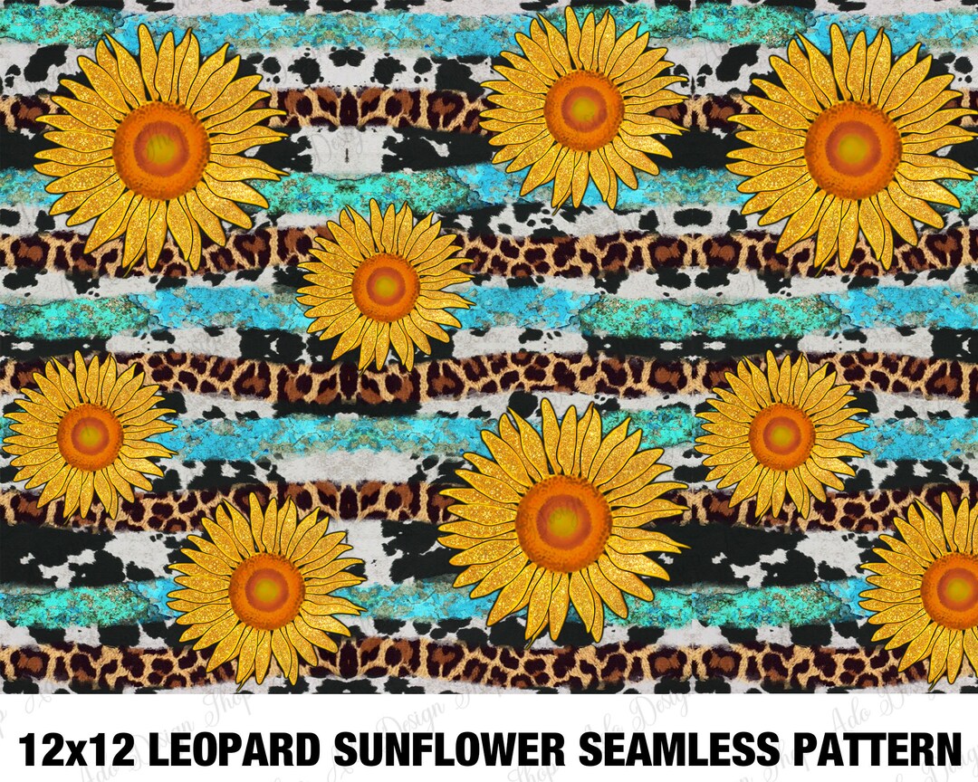 Sunflower Cowhide Leopard Turquoise Seamless Pattern Png,leopard ...