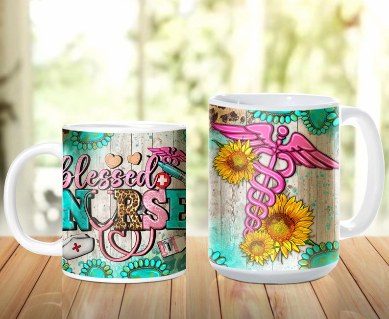 Blessed Nurse With Sunflower and Gemstone 11oz and 15oz Mug Png ...