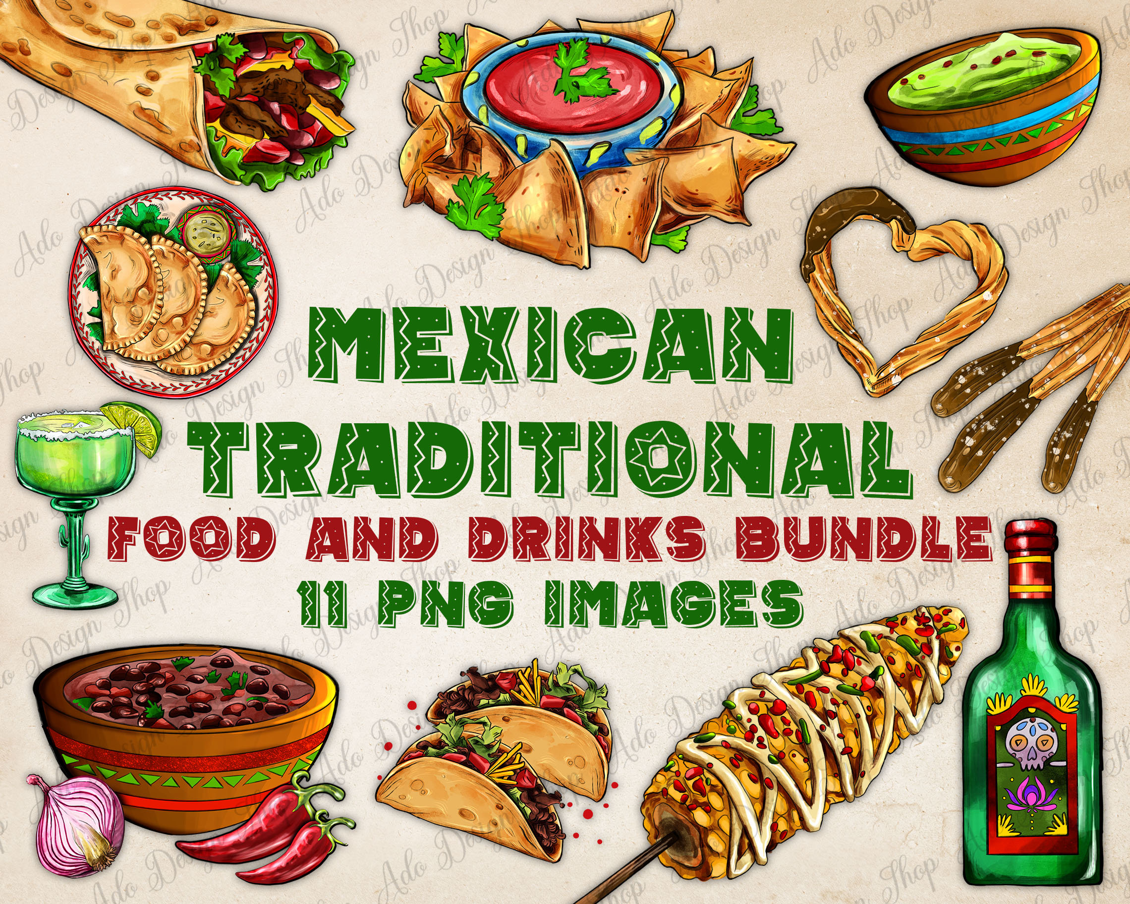 Mexican Traditional Food and Drinks Bundle 11 Png Images Sublimation ...