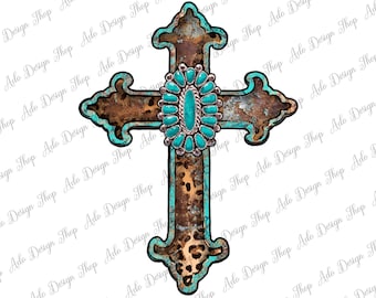 Western Turquoise Cross Png Sublimation Design Gemstone Cross - Etsy