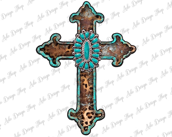 Western Turquoise Cross Png Sublimation Design Gemstone Cross - Etsy