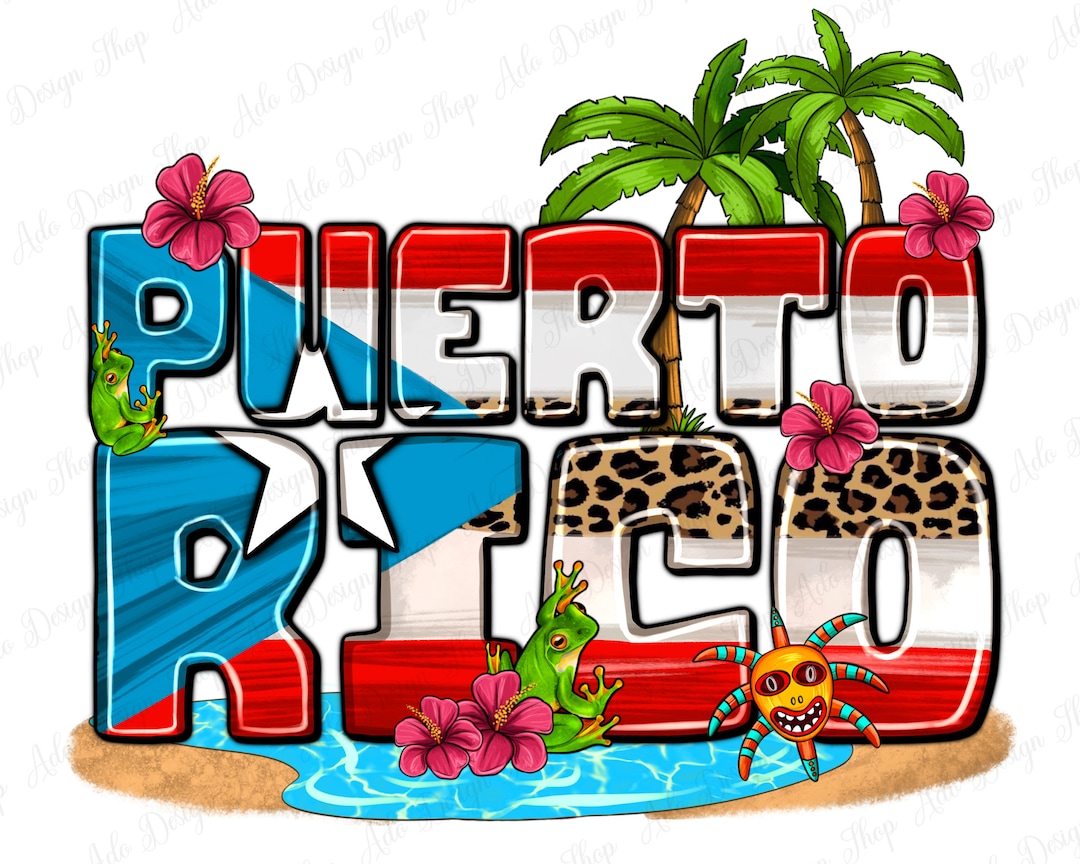 Puerto Rico and Flowers With Frog Png Sublimation Design Download ...