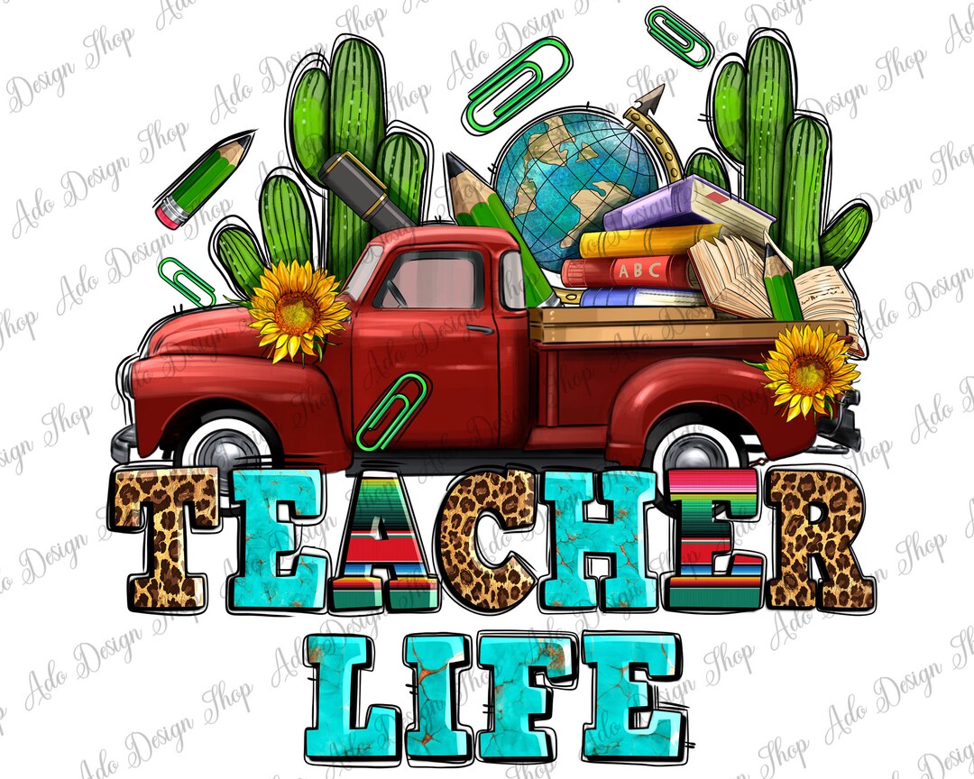 Teacher Life Western Truck and Books Png Sublimation Design Download ...