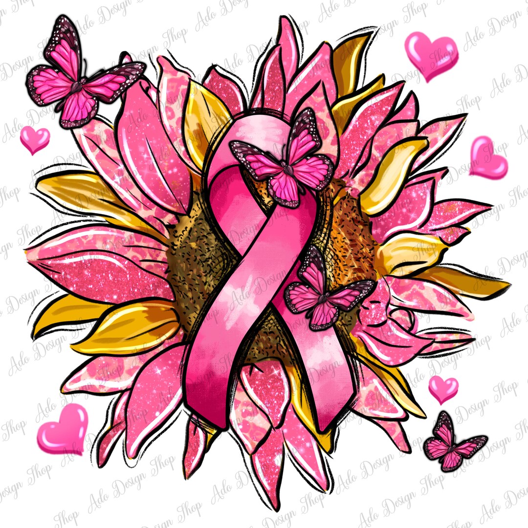 Sunflower Breast Cancer Ribbon Png Sublimation Design Download, Cancer ...