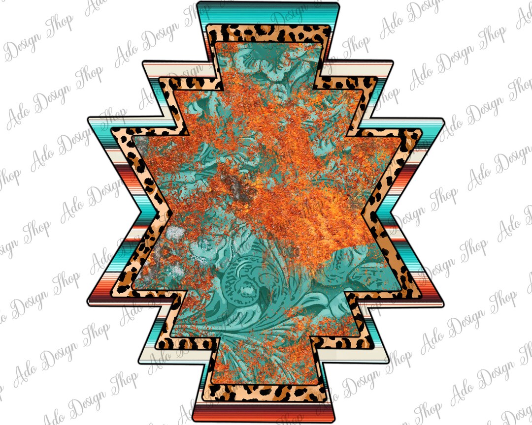 Serape Aztec Tooled Leather Leopard Rust Png Sublimation Design, Aztec ...