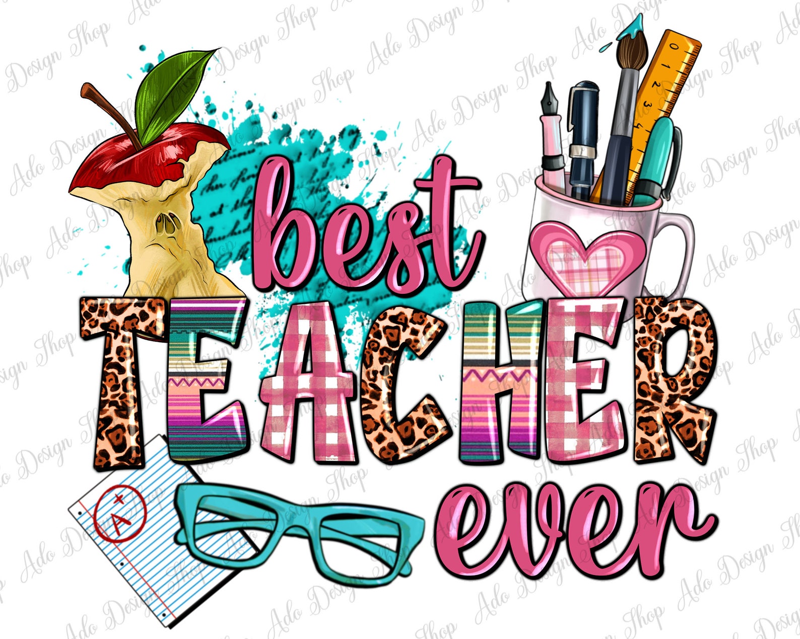 Best Teacher Ever Png Sublimation Design Download, Back to School Png ...