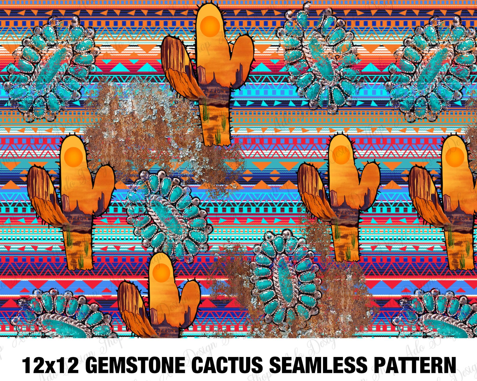 Aztec Gemstone and Cactus Seamless Png Design Cactus Seamless | Etsy