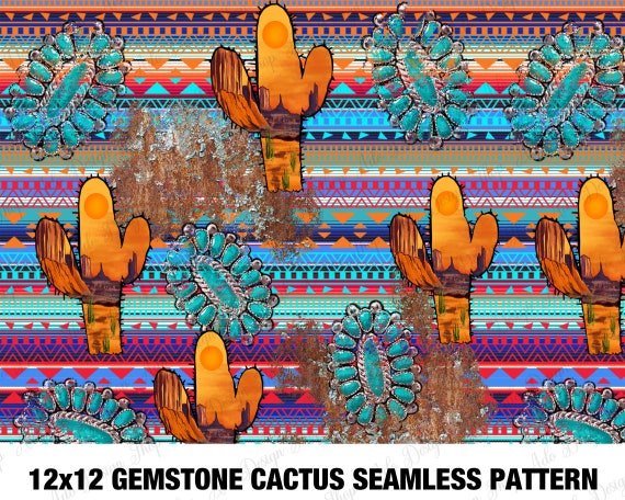 Aztec Gemstone and Cactus Seamless Png Design Cactus Seamless | Etsy