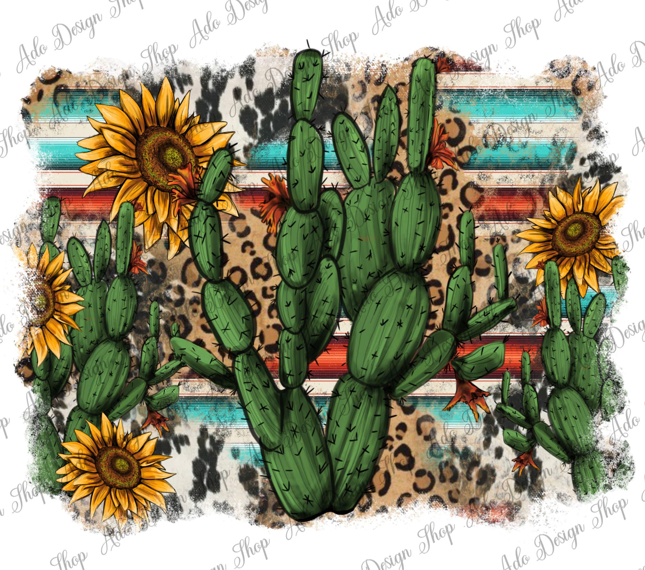 Serape Sunflowers Cactus Png Sublimation Design, Sunflower Cactus Png ...
