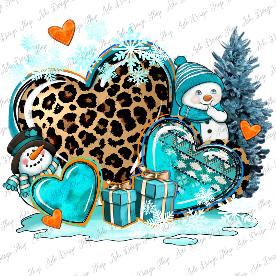 Winter Hearts With Snowmans Png Sublimation Design Download, Winter ...