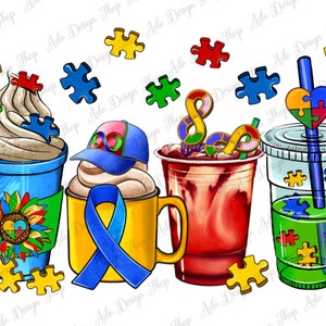 Autism Coffee Cups Png Sublimation Design Download, Autism Awareness ...