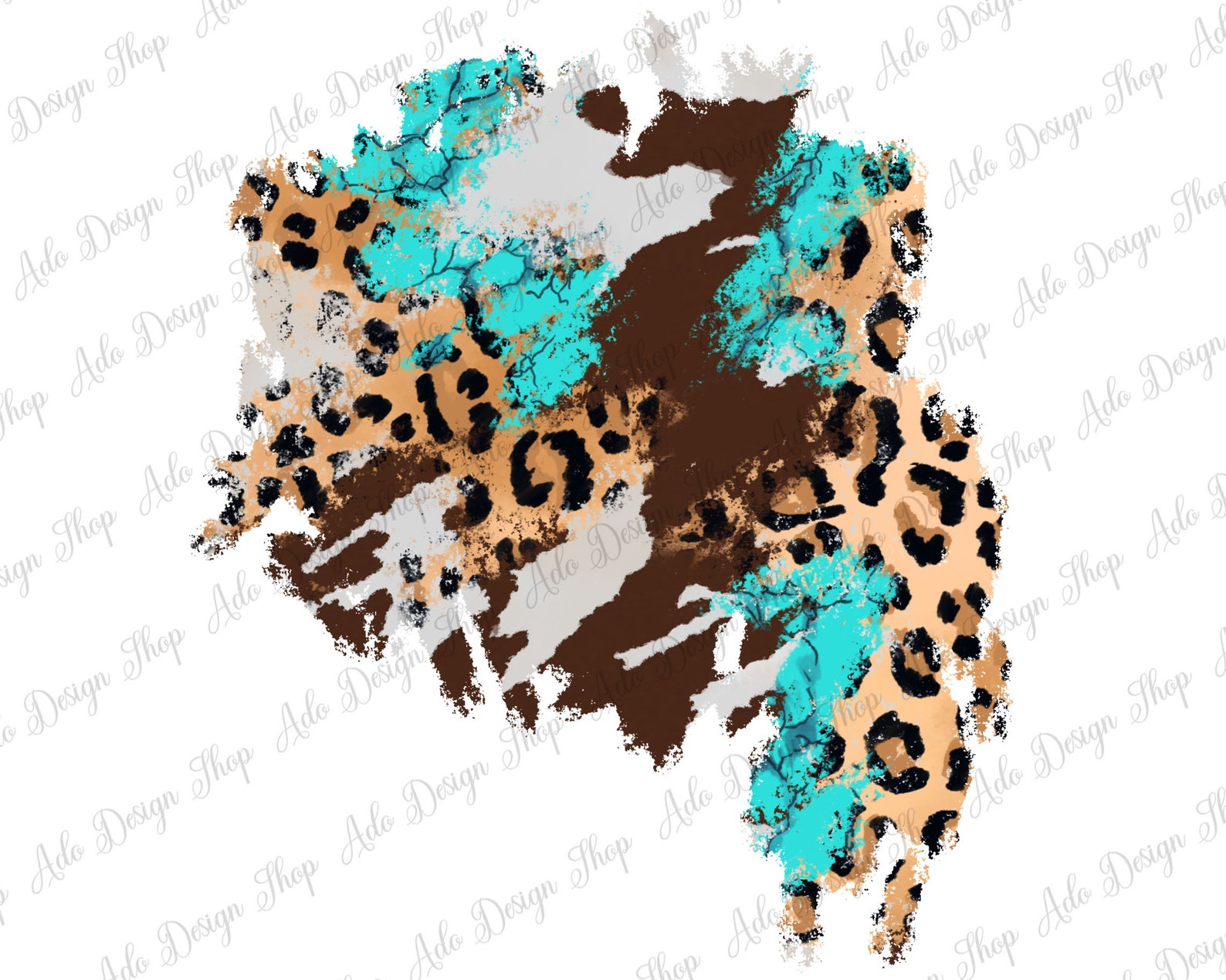 Cowhide Leopard Turquoise Patch Png,western Patch Bundle,western Patch ...