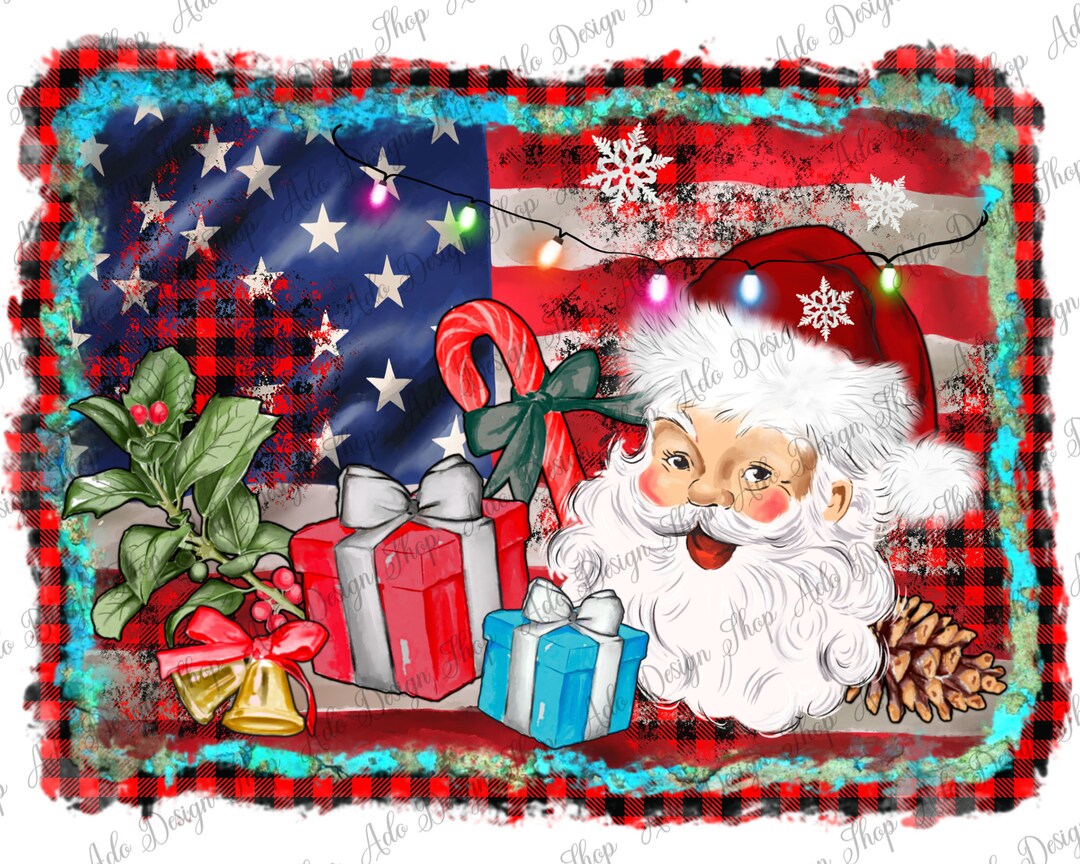 Christmas Santa With USA Flag Png Sublimation Design, Christmas ...