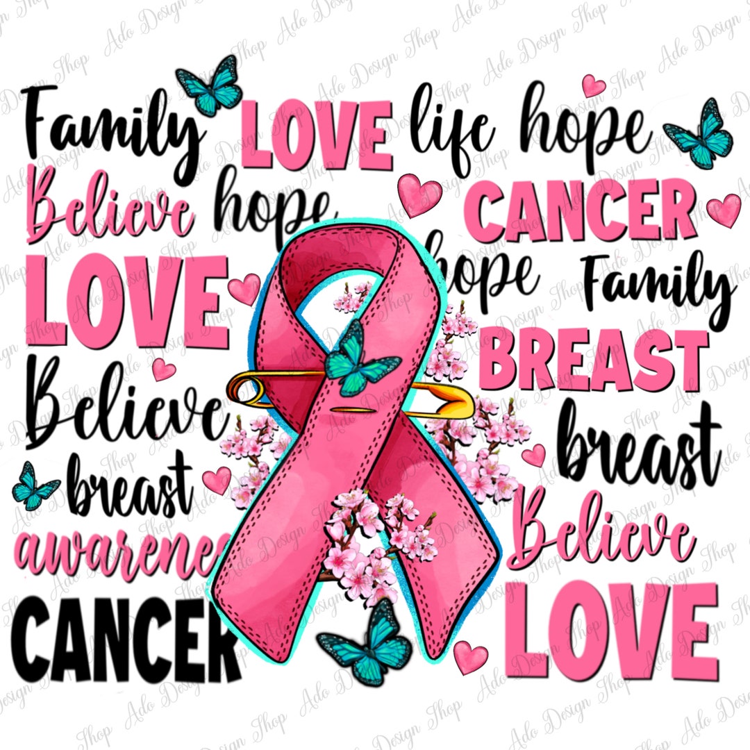 Breast Cancer Ribbons With Cancer Words Png Sublimation Design - Etsy