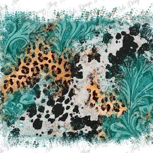 Turquoise Cowhide Leopard Tooled Leatherbackground Png Sublimation ...