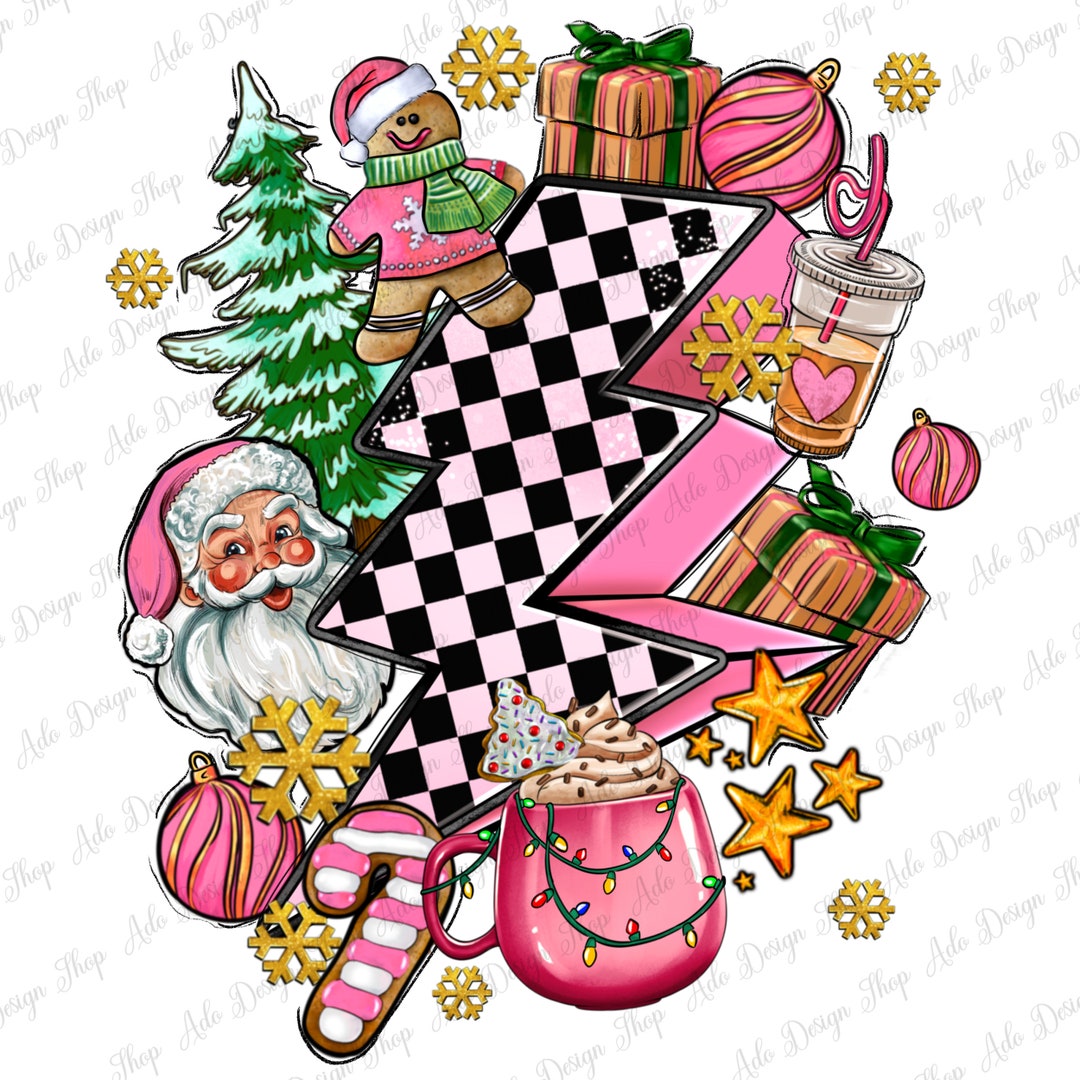 Pink Christmas Lightning Bolt Png Sublimation Design Download, Santa ...