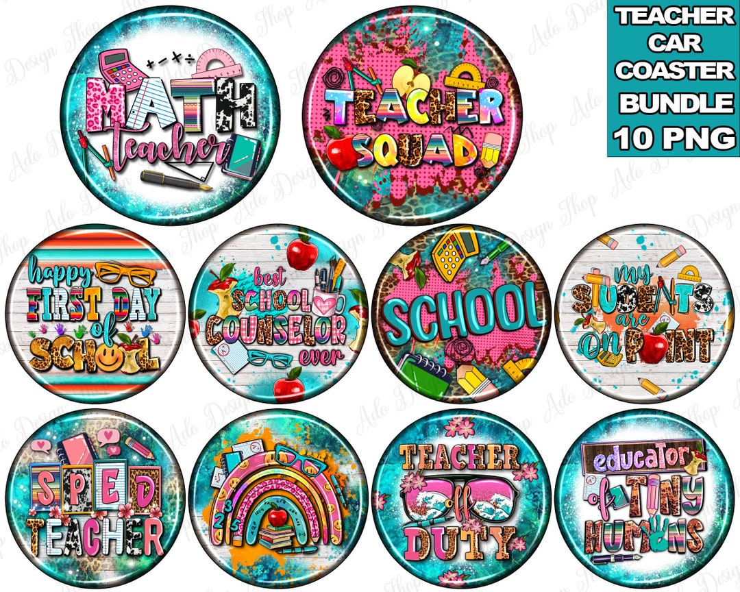 Teacher Car Coaster Png Sublimation Design Bundle, Teacher's Day Png ...