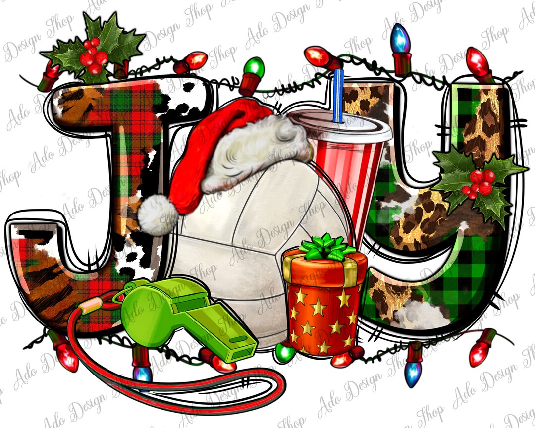 Joy With Volleyball and Santa's Hat Png Sublimation Design, Merry ...