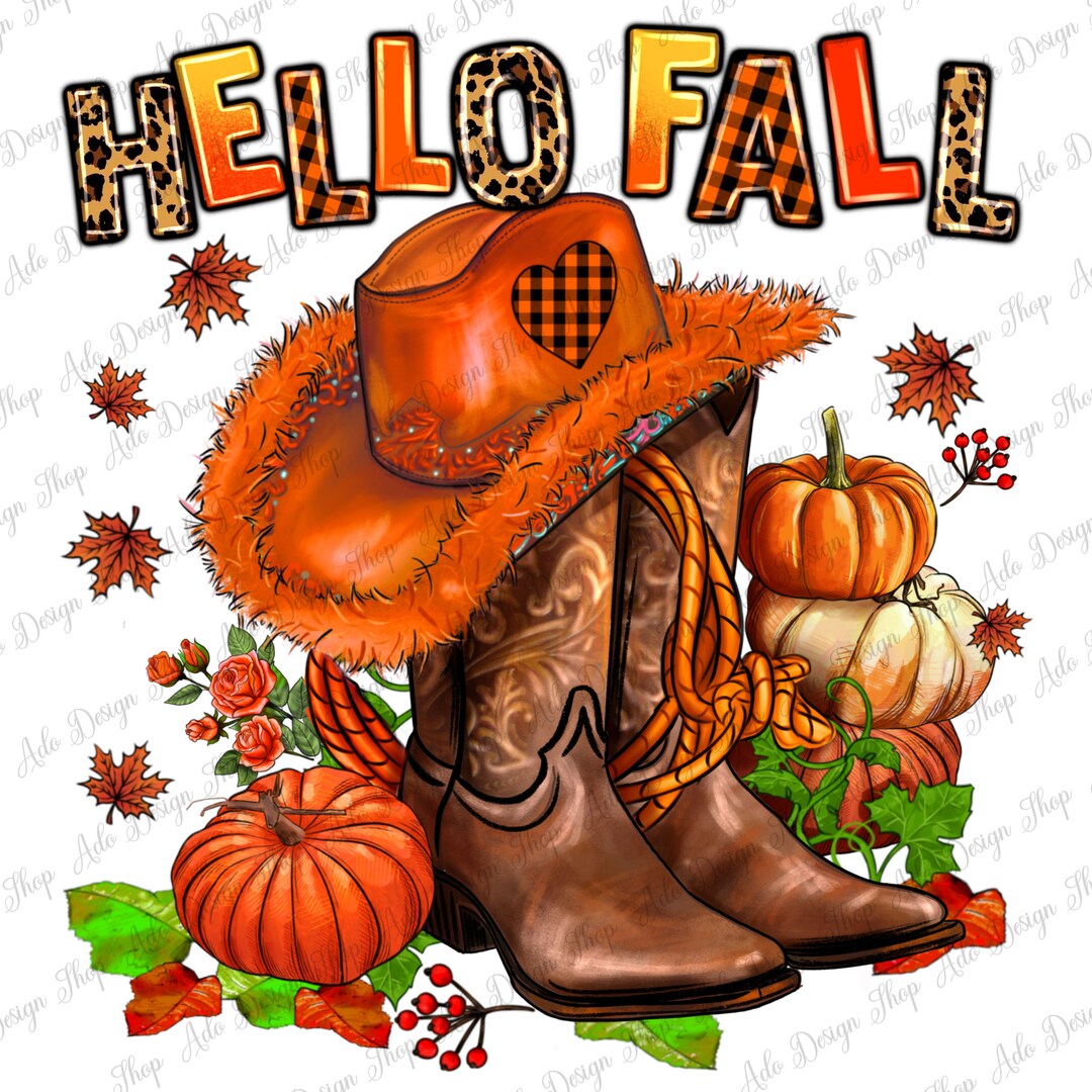 Hello Fall Cowgirl Hat and Roses Png Sublimation Design Download ...