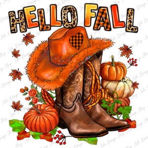 Hello Fall Cowgirl Hat and Roses Png Sublimation Design Download, Western Cowgirl Png,fall ...
