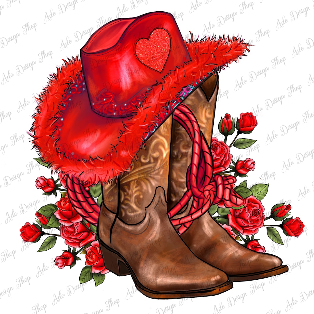 Red Cowgirl Hat and Roses Png Sublimation Design Download, Western ...