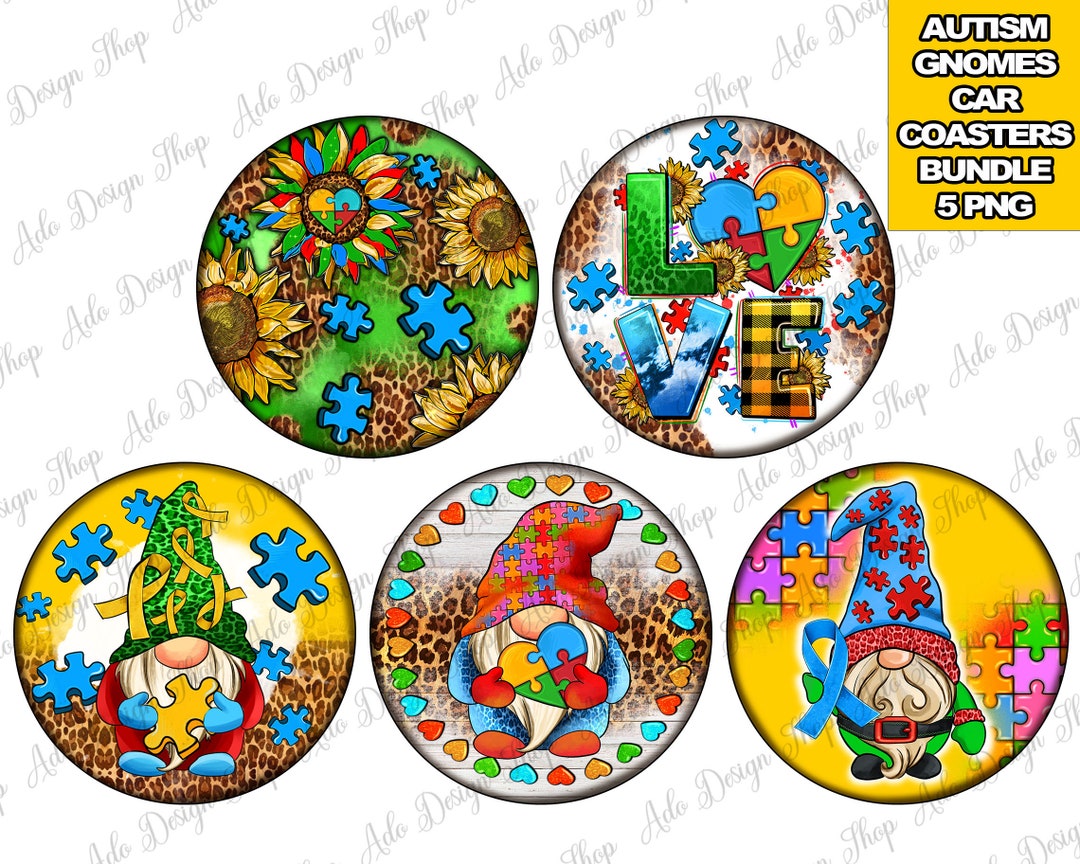 Autism Gnome Car Coaster Png Sublimation Design Bundle, Autism ...