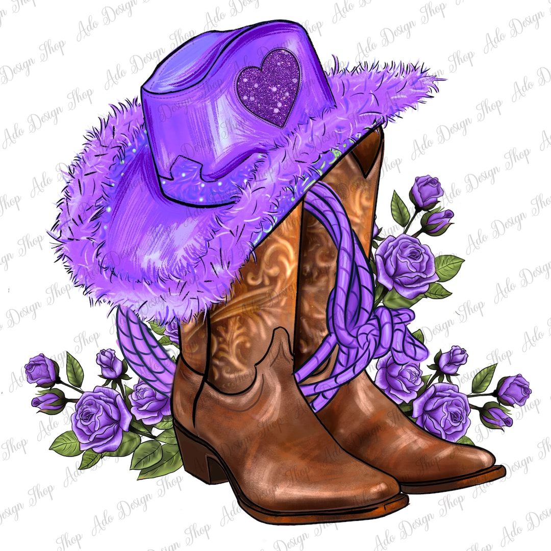 Purple Cowgirl Hat and Roses Png Sublimation Design Download, Western ...