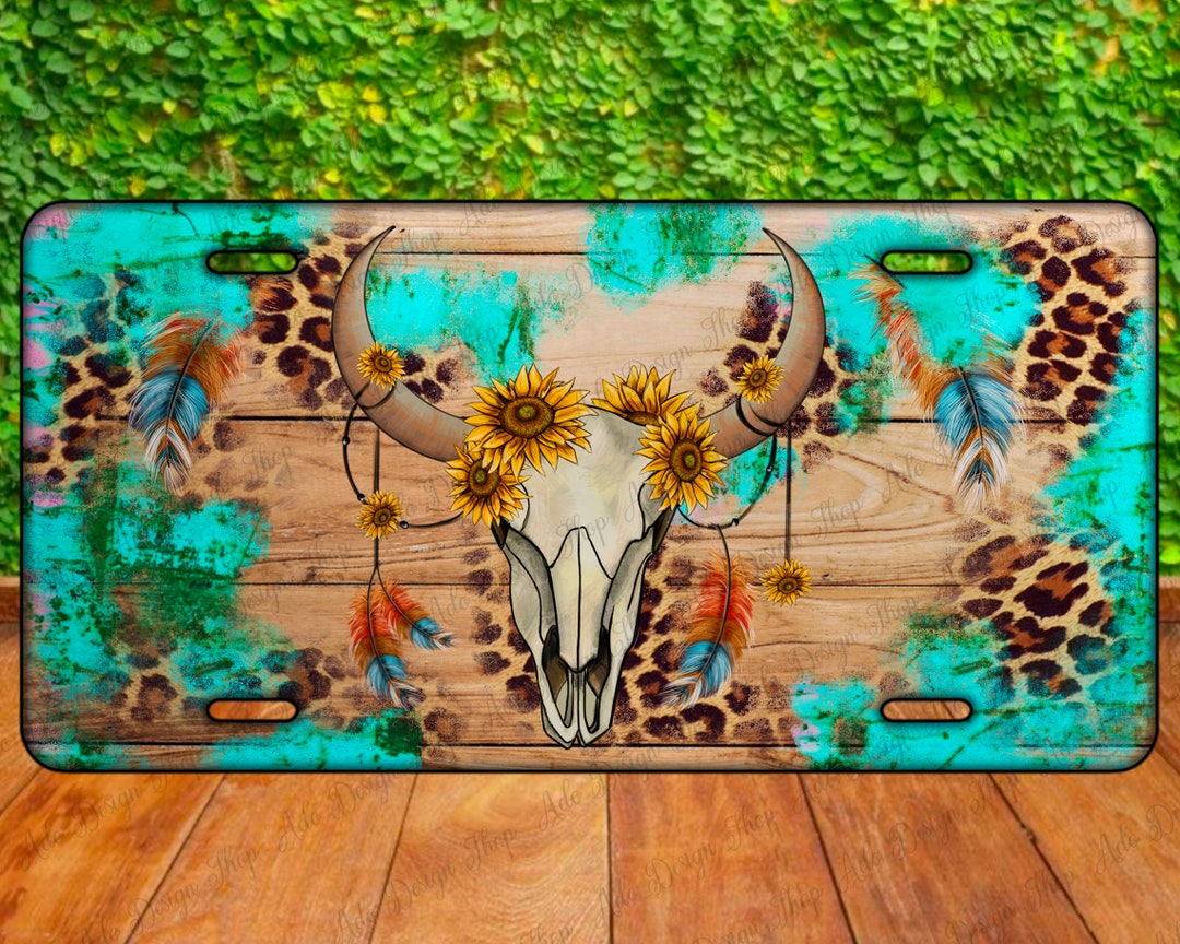 Western Bull Skull Licence Plate Sublimation Design,bull Skull Png ...