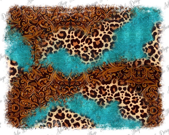 Turquoise Leopard Tooled Leatherbackground Png Sublimation - Etsy
