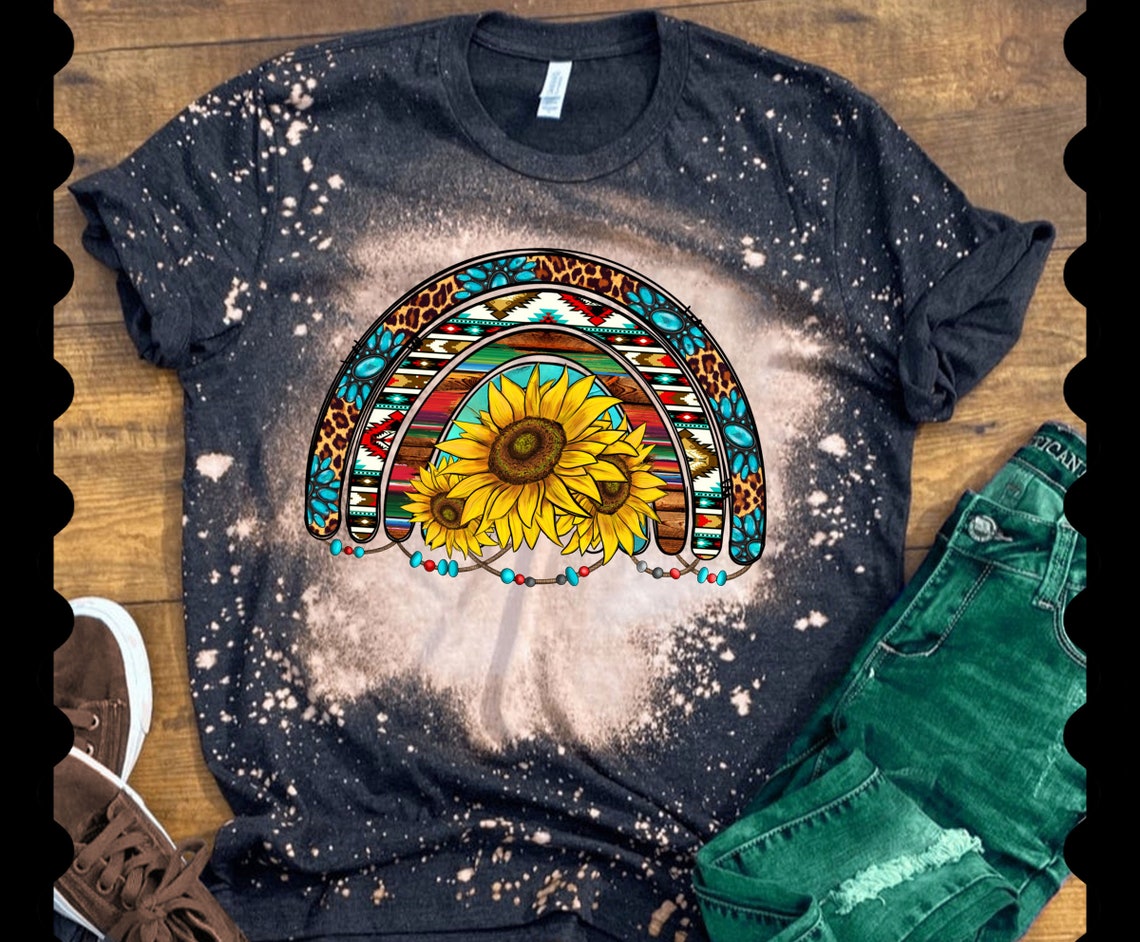 Western Sunflowers Aztec Leopard Serape Rainbows Png Sublimation Design ...