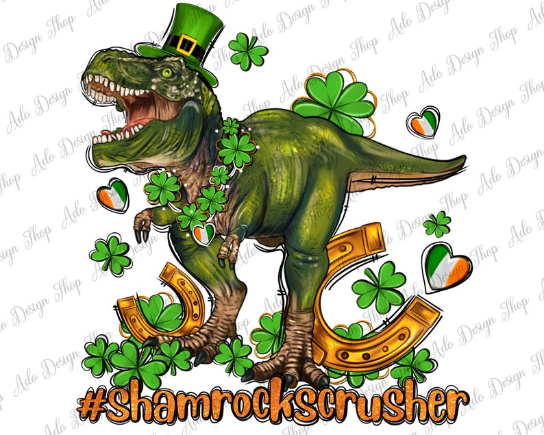 Shamrockscrusher T-rex and Horseshoe Png Sublimation Design Download ...