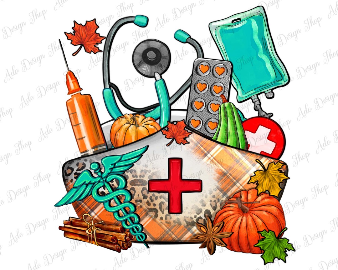 Nurse Hat and Fall Png Sublimation Design Download, Hello Fall Png ...