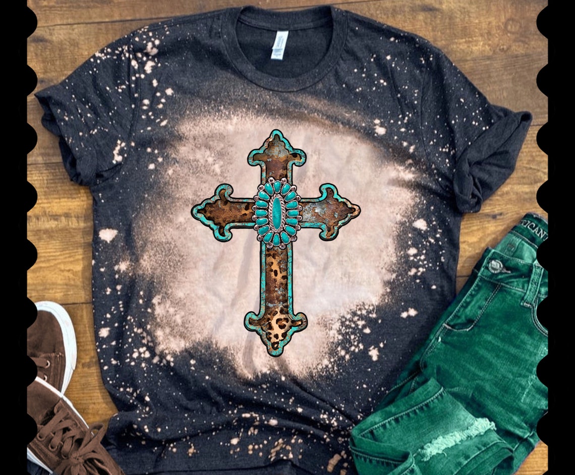 Western Turquoise Cross Png Sublimation Design, Gemstone Cross Png ...