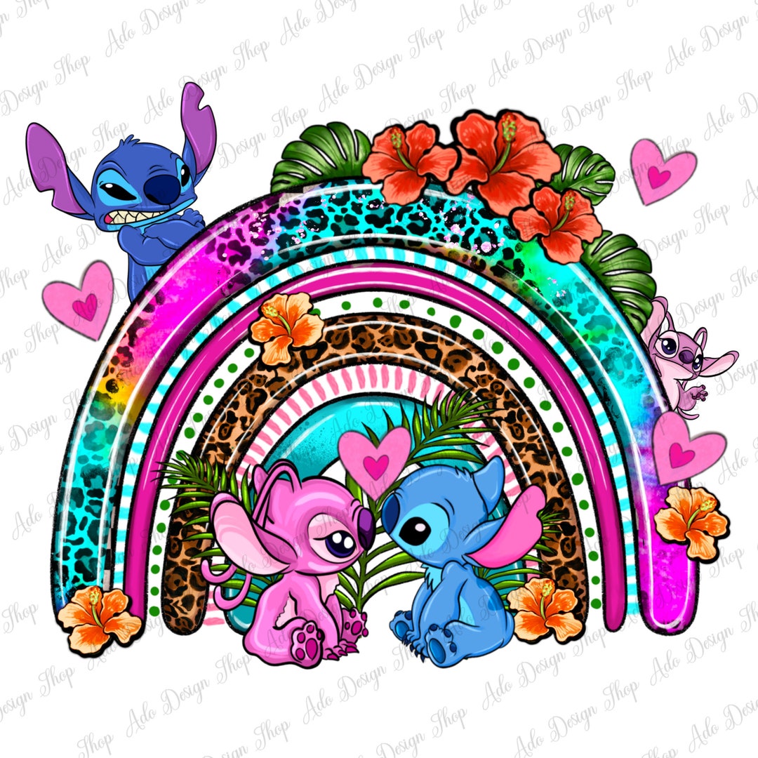 Stitch and Lilo Rainbow Png Sublimation Design Download, Hand Drawn ...