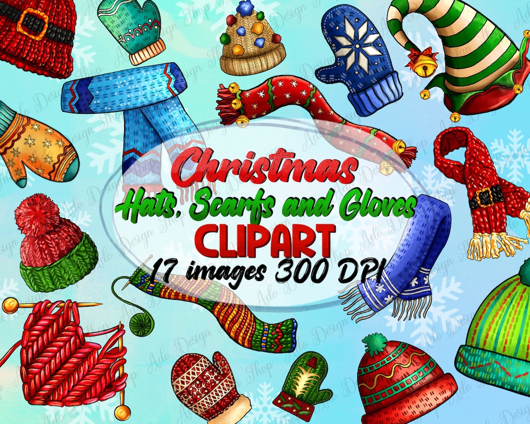 Christmas Hat Scarf and Gloves Clipart Bundle 17 Png Sublimation Design ...