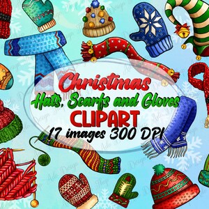 Christmas Hat Scarf and Gloves Clipart Bundle 17 Png Sublimation Design ...