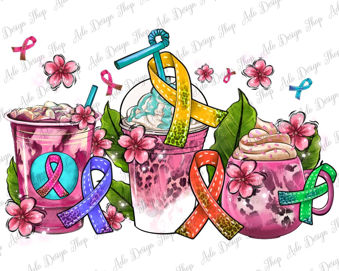 Western Cancer Coffee Cups With Ribbons Png Sublimation Design, Breast ...