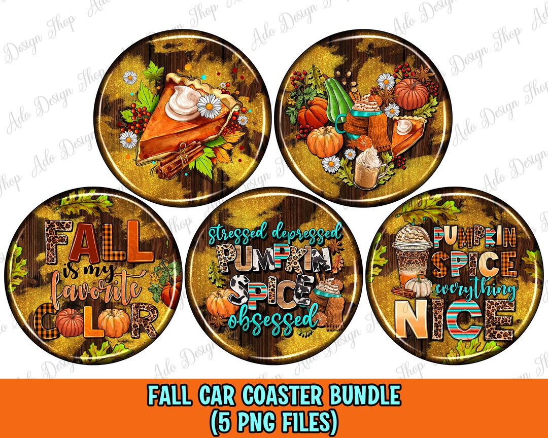 Fall Car Coaster Png Sublimation Design Bundle, Hello Fall Png, Glitter ...