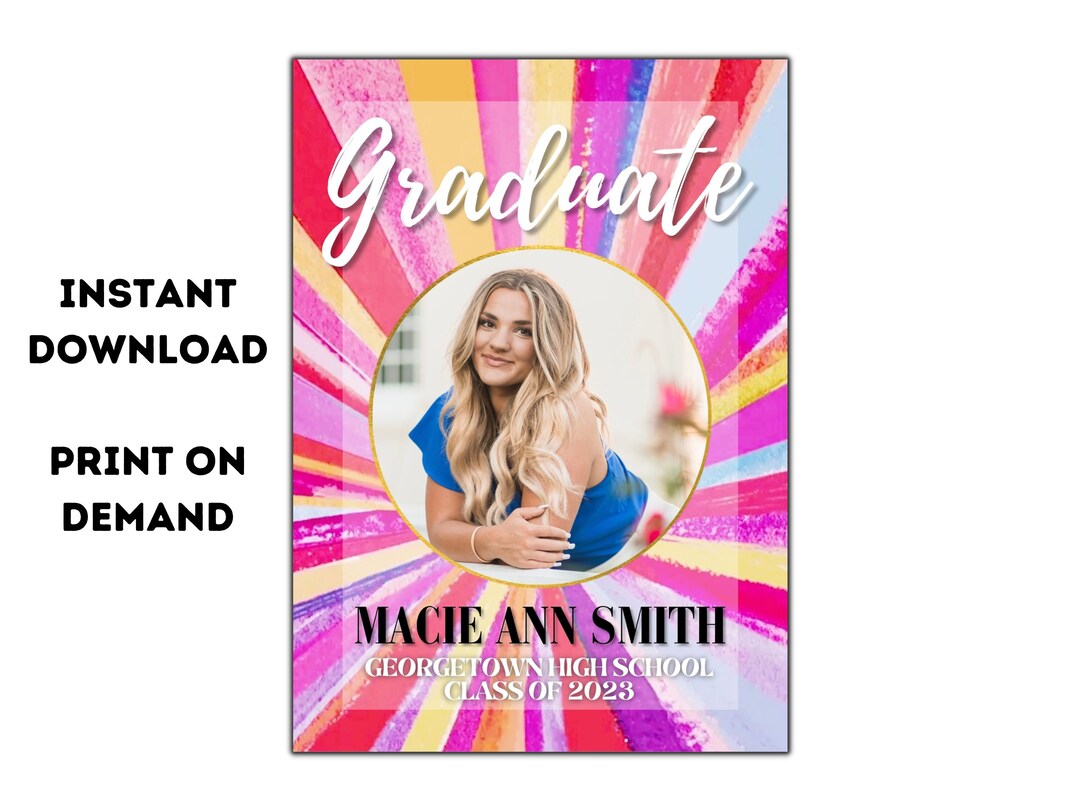 Pink Graduation Announcement Card Template: Editable Photo Invitation ...