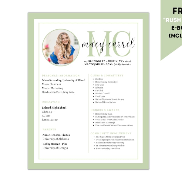 Rush Resume Template - Etsy