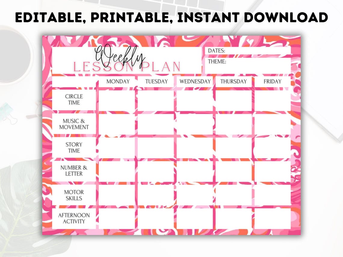 Editable Weekly Lesson Plan Template: Preschool & Kindergarten (digital ...