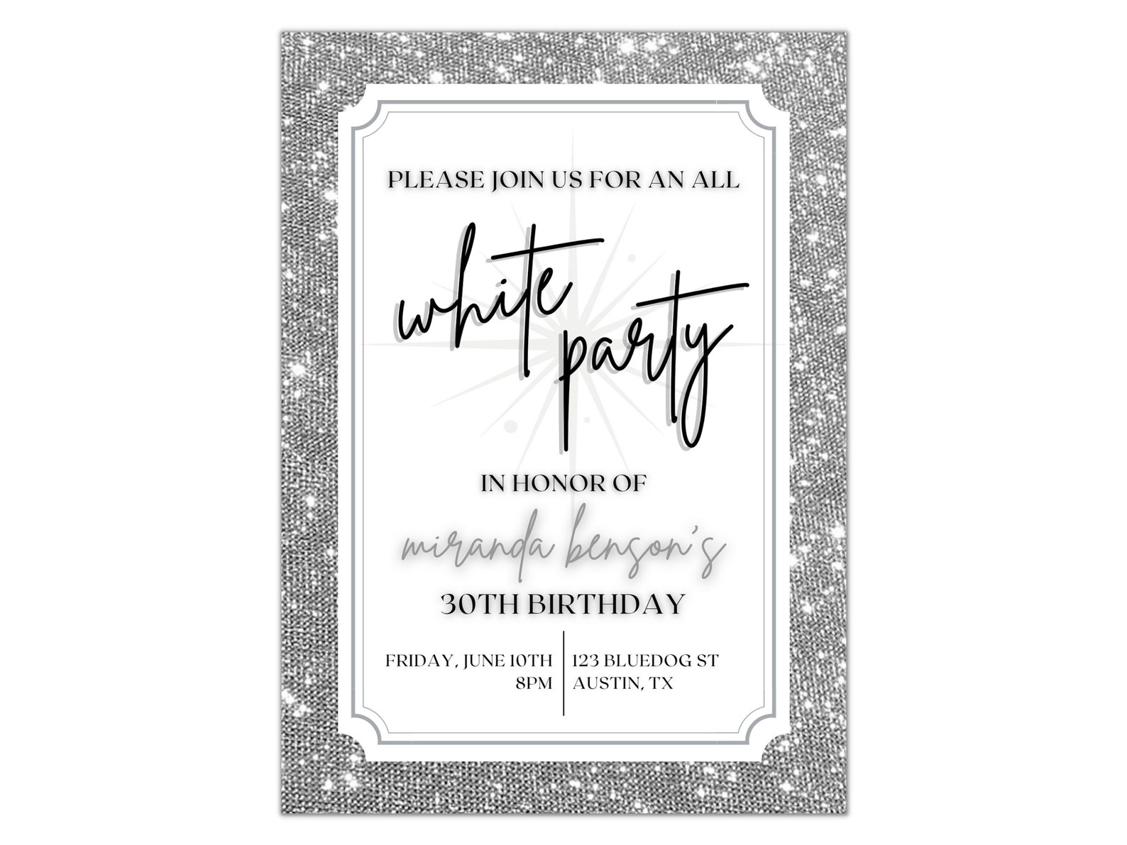 Editable White Party Invitation Template: Elegant Canva Design (digital ...
